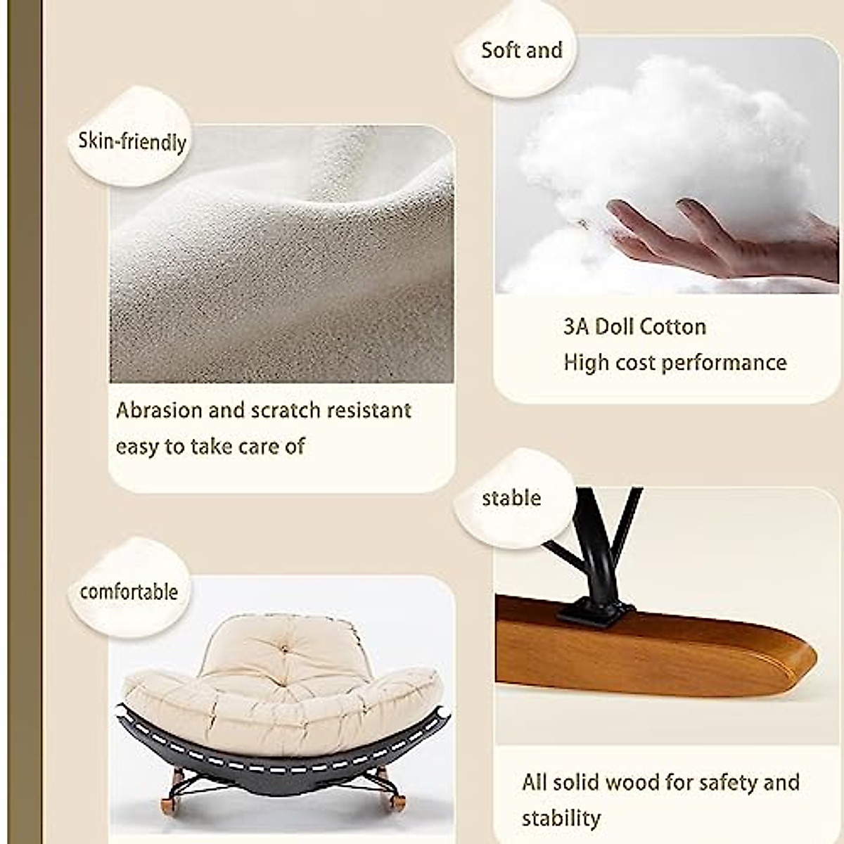 Upholstered Rocker Chair, Glider Rocker Chair,Sled Rocking Chair,with Armrests and High Density Sponge Cushions Holds Up to 300 Lbs, Suitable for Patio, Garden, Backyard, Porch, Indoor or Outdoor