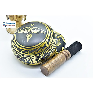 4" Tibetan Meditation Yoga Austomangal Singing Bowl Set with Mallet Cushion (Om Mantra-Tibetan)