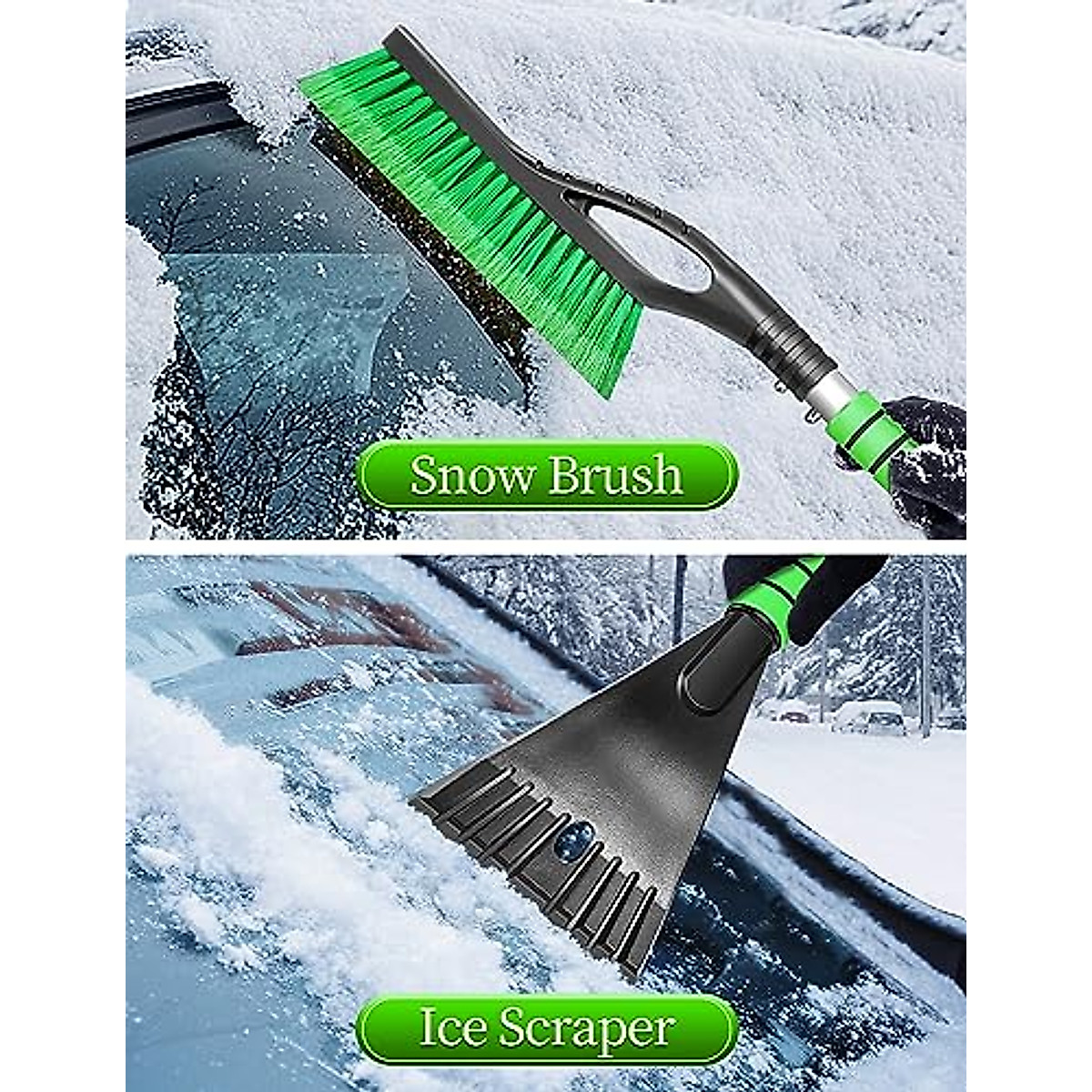 SEAAES 3 Pack Car Snow Scraper and Brush, 27 Inch Snow Brush for Car Window, Detachable Ice Scraper with Foam Grip for Windshield SUV Truck