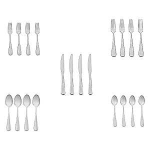 Amazon Basics 20-Piece Stainless Steel Flatware Set with Round Edge, Service for 4