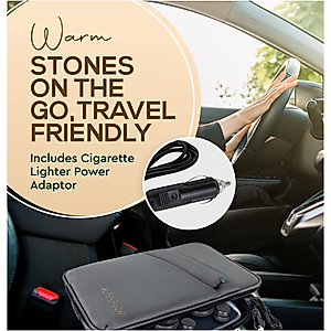 BlissFlow Massage Stone Warmer Set - Portable Heater Travel Carrying Bag - 12 Basalt Massage Heating Stones - Electric & Digital Control Stone Warmer
