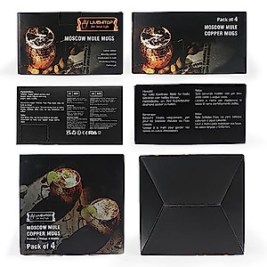LIVEHITOP Moscow Mule Mugs Gift Set of 4, 19.5Oz Copper Cups with Copper Coasters, Bar Spoon, Jigger, Straws, Brush for Cold Drinking, Party, Home Bar