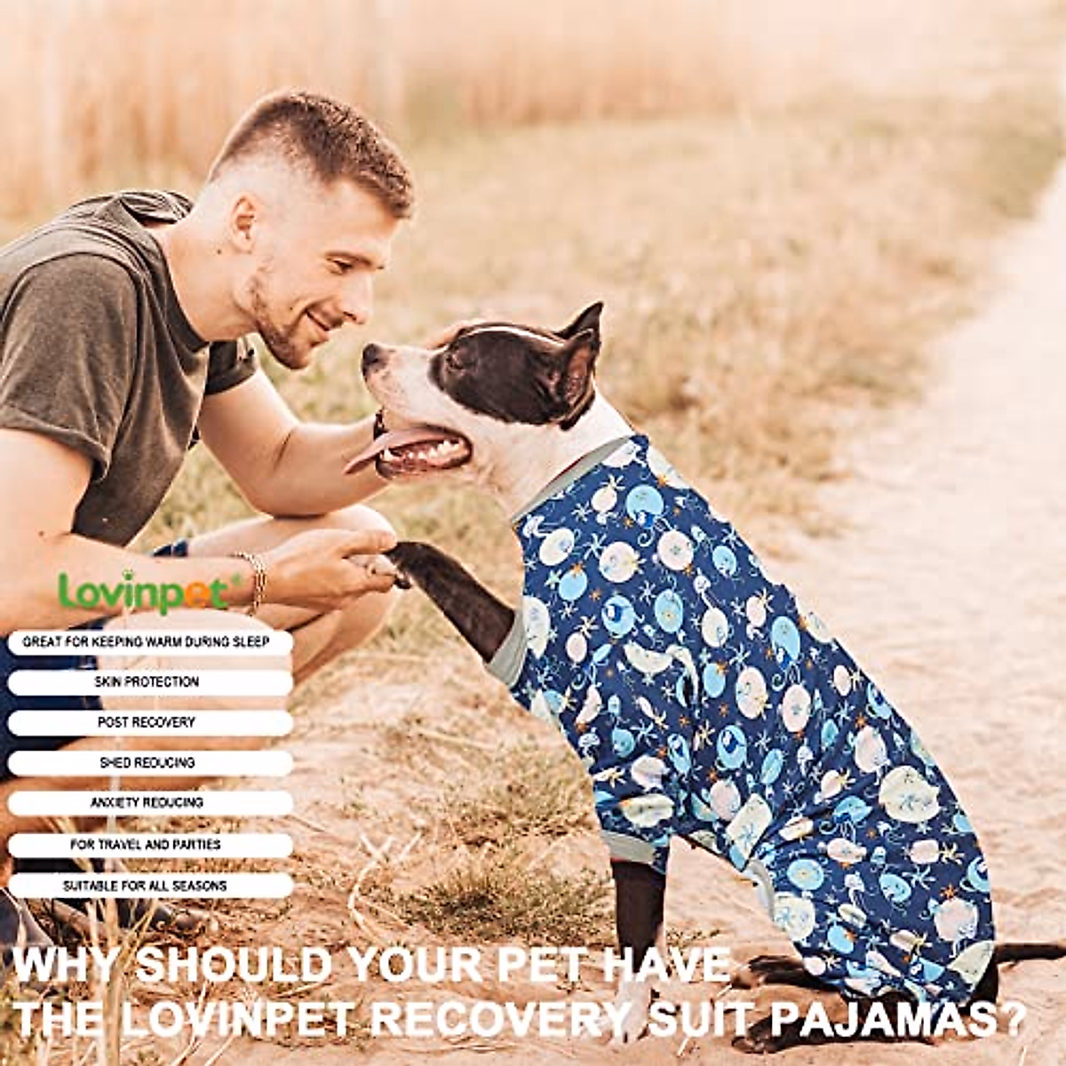 LovinPet Giant Dog Pajamas, Jellyfish and Starfish Deep Sea Print, Lightweight Pullover Large Puppy Pajamas, Large Breed Full Coverage Dog Jammies, Pet PJ's /3XL