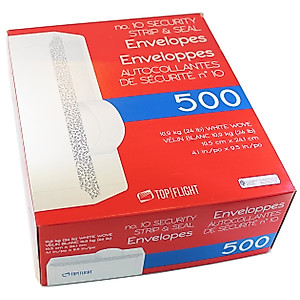 Top Flight PSTF10NWT #10 Envelopes, Strip & Seal, Security Tinted, White Paper, 24 lb, 500 Count