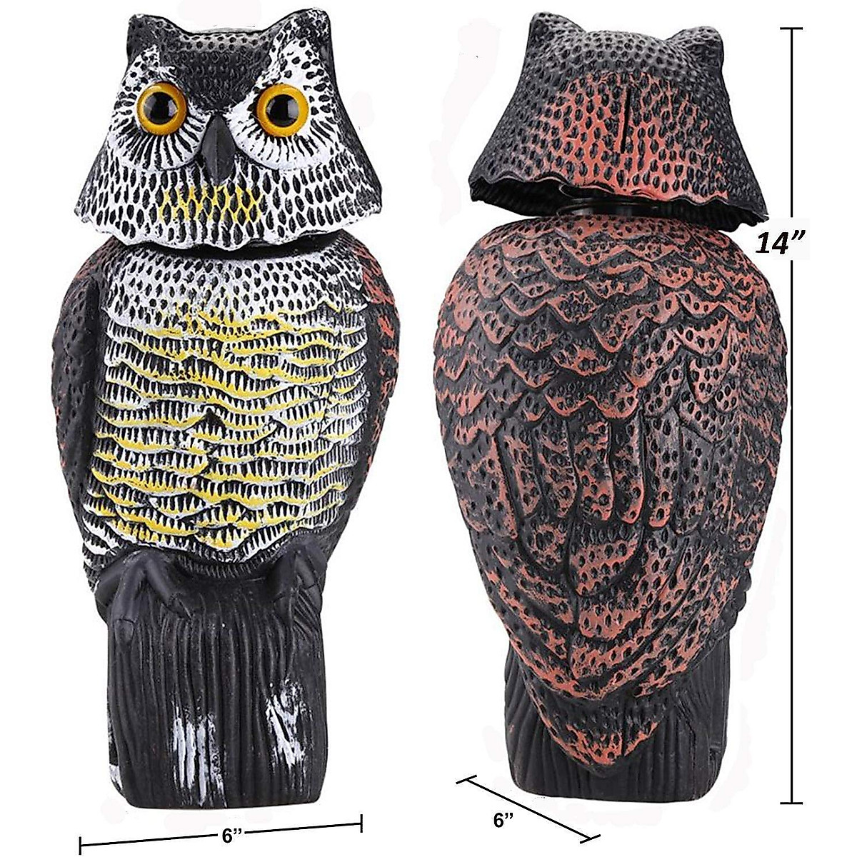 CLEYCYE Fake Owl Scarecrow Sculpture with Rotating Head for Outdoor Garden Yards
