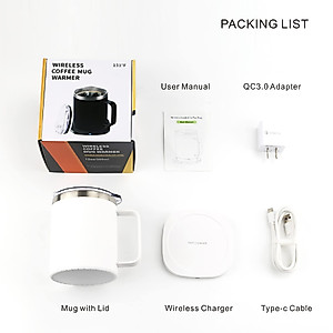 Self Heating Coffee Mug with Double-Layer 18/8 Stainless Steel,Coffee Mug Warmer Set,Fast Wireless Charger Includes,Heated Mug for Coffee (White 12oz)