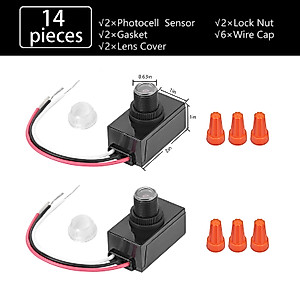 Dusk to Dawn Sensor 2 Packs, Photocell Light Sensor for Outdoor Lighting, 120-277V Photoelectric Switch Replacement with Wire Caps, Hard-Wired Post Eye Light Control Sensor for Post Lamp, Flood Light