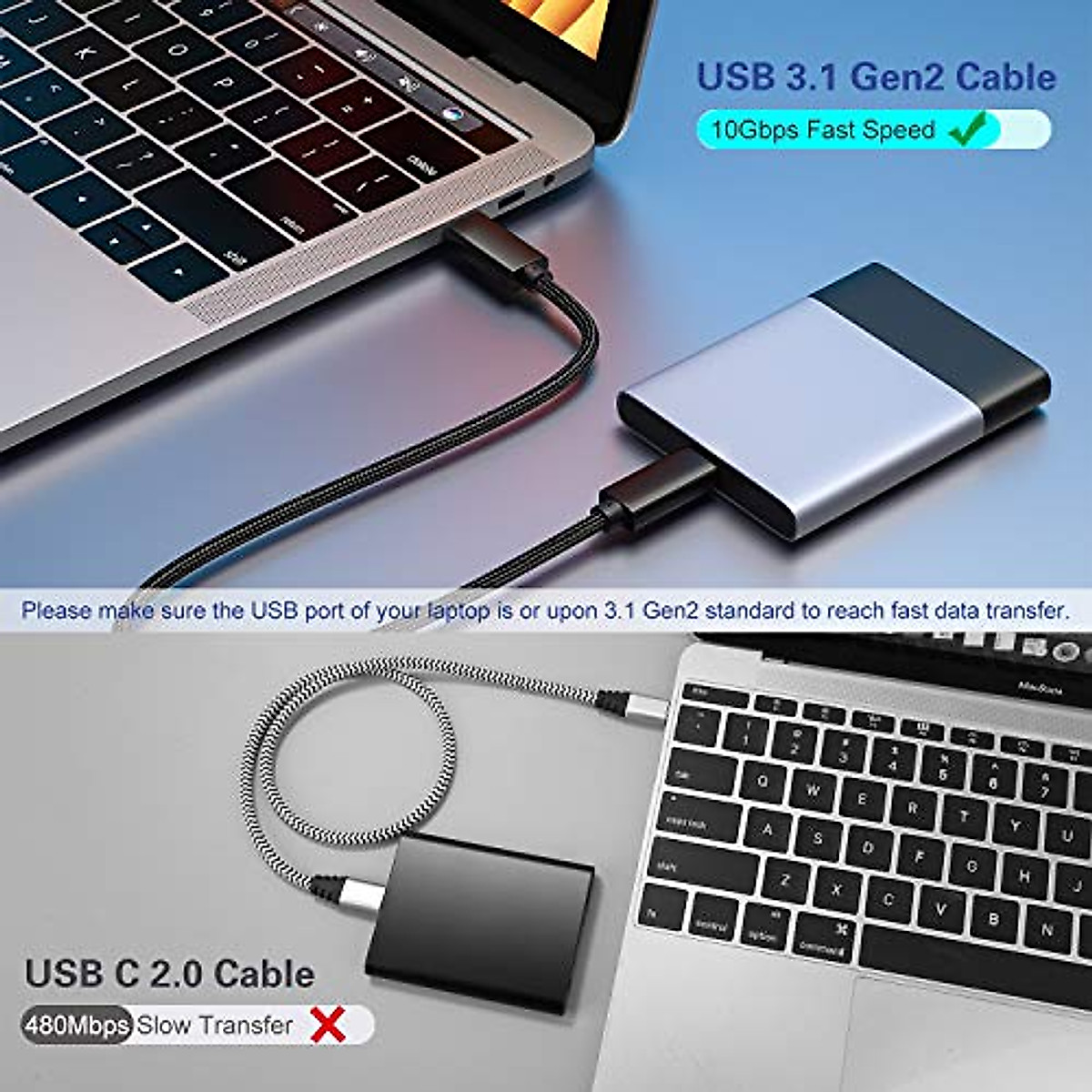 Besgoods USB C to USB C Cable, (1.5Ft) Short 100W USBC 3.1 Gen2 Power Delivery Compatible with SSD Hard Drive,MacBook,iPad Pro,PD Docking Station,4K Monitor,Pixel,Galaxy, Type C Devices,2-Pack(Black)