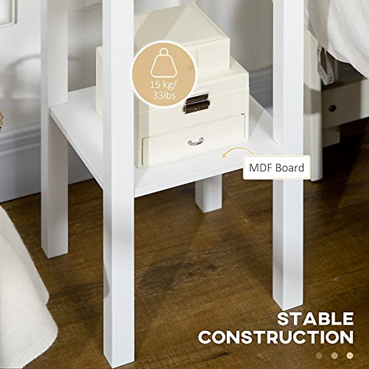 HOMCOM 2-Tier Side Table with Drawer, Narrow End Table with Bottom Shelf, for Living Room or Bedroom, White