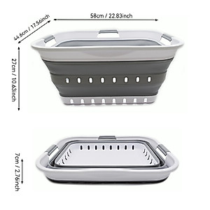 SAMMART 42L (11 gallon) Collapsible Plastic Laundry Basket - Foldable Pop Up Storage Container/Organizer - Portable Washing Tub - Space Saving Hamper/Basket (1, White/Grey)