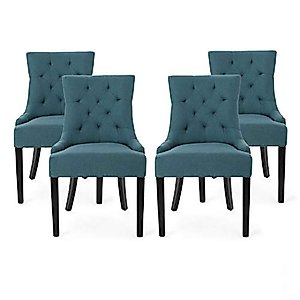 Christopher Knight Home Edwina Contemporary Tufted Fabric Dining Chairs (Set of 4), Pack of 4, Dark Teal, Espresso