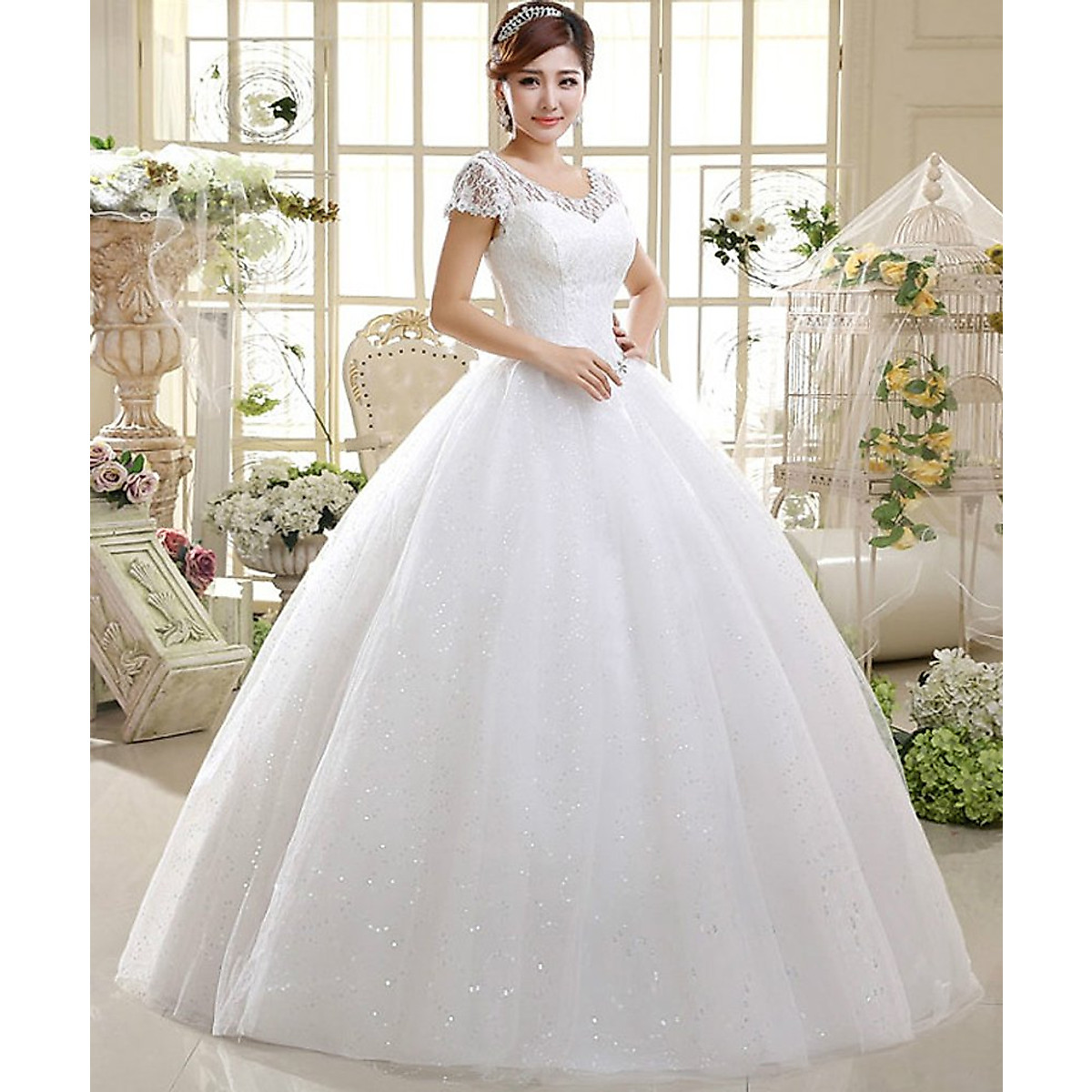 Eyekepper Double Shoulder Floor Length Bridal Gown Wedding Dress Custom Size (04,White)