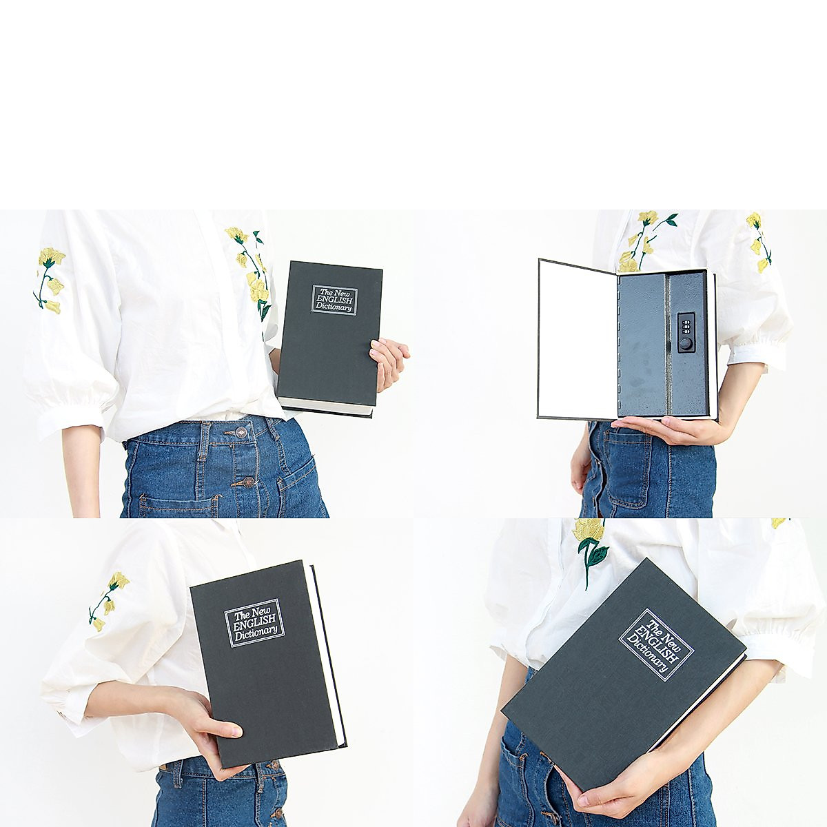 Book Safe with Combination Lock - Jssmst Home Dictionary Diversion Metal Safe Lock Box for Home Office Code Lock Money Box High Capacity, 9.5 x 6.2 x 2.2 inch, SM-BS0402L, black large