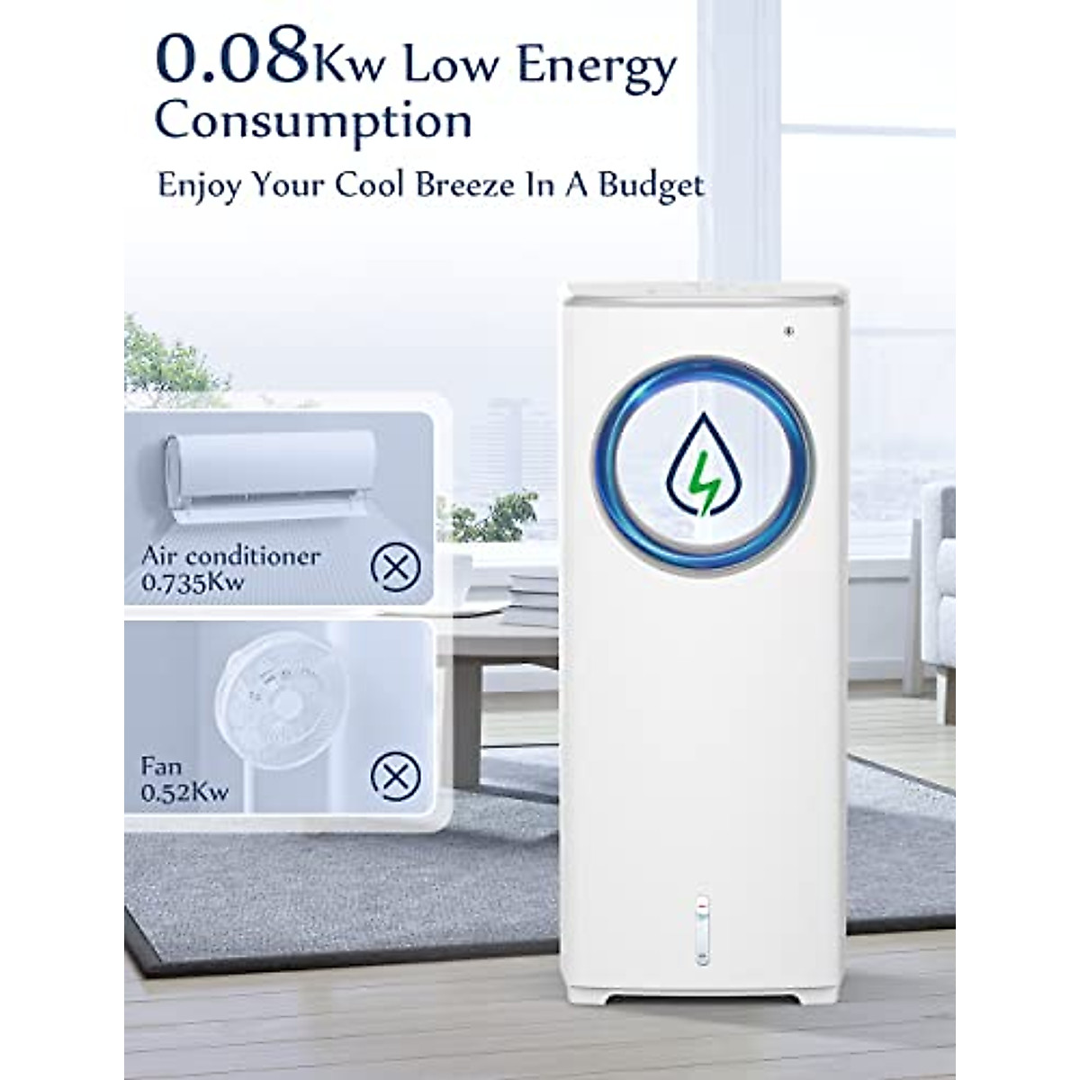 COMFYHOME Bladeless Evaporative Cooler, 3-IN-1 Windowless Portable Air Conditioner, 20ft Remote, 3 Wind Speeds Tower Fan & 8H Timer, 40°Oscillation, 32-INCH Evaporative Air Cooler for Home & Room