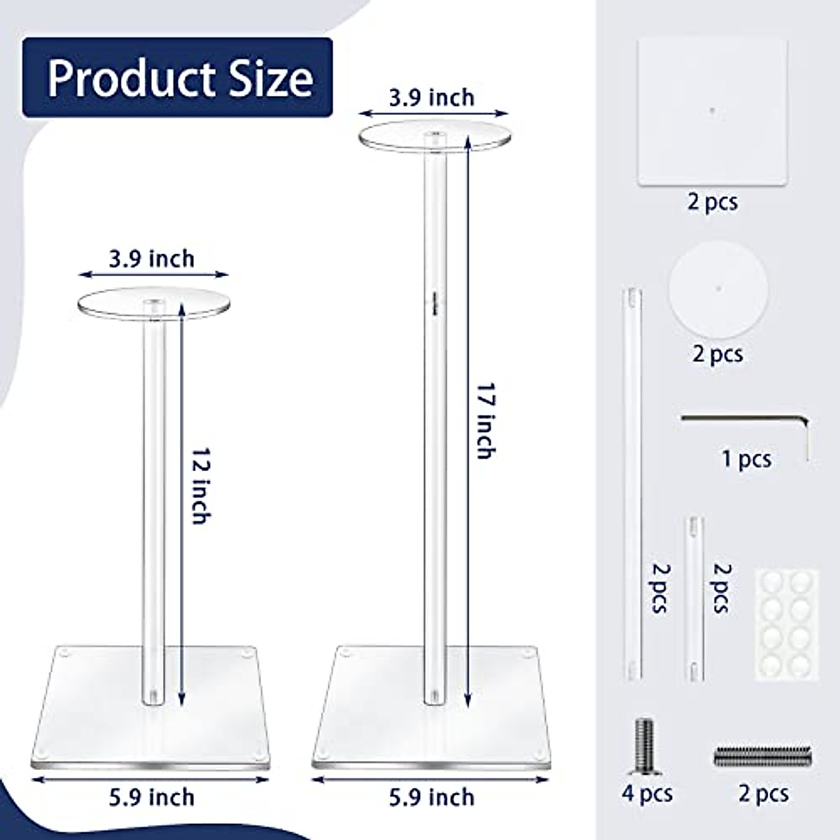 RSSCIIIUL Acrylic Hat Stand and Wig Display Rack, 2pcs 17" Clear Hat Stands for Display, Adjustable Height Hat Holder, Square Barbell Base Display, Hat Rack Stand for Display Jewelry Watch Helmets