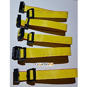 Connectors Pro Pc Accessories 5-Pack 8" 20cm F/F IDC 2x5 10P Yellow Flat Ribbon Cable, 7 Inches 18cm Net Length with 2.54mm 0.1" Pitch FC 10 Pins Female to Female (10P-20cm-5PK)