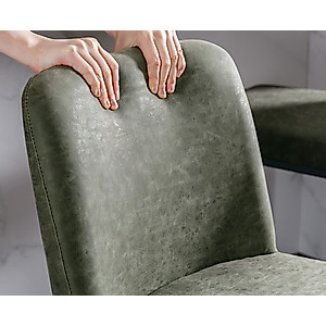 VESCASA 24" H Counter Height Barstools with Back, Mid Century Modern Faux Leather Upholstered Counter Stool Chairs with Black Metal Frame for Kitchen Island, Bar, Pub, Set of 2, Green