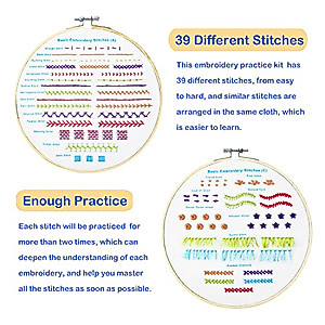 DPSKLTD Beginners Embroidery Stitch Practice Kit, 4 Pack Embroidery Kits to Learn 39 Different Stitches for Embroidery Starters, Craft Lovers with Detailed Instructions (Multi-1)