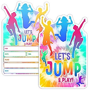 Tie dye Bounce House Birthday Invitation - Trampoline Jump Birthday Invite - Bounce and Play! Trampoline Birthday Party - 30 Cards + 30 Envelopes