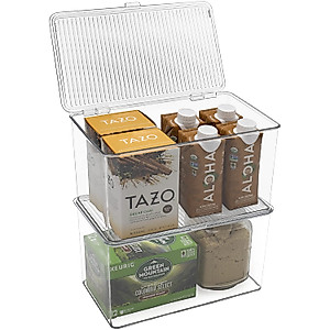 Sorbus Durable Plastic Storage Bins with Lids- Stackable Refrigerator Organizer Bins- MultiPurpose & Versatile- Lightweight Pantry Organizer- Perfect Cabinet Organizers and Storage for Kitchen- 2 Pack