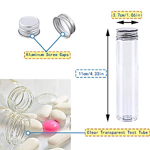 24 Pcs 50ml Flat-Bottomed Transparent Test Tube with Aluminum Screw Caps,Non-breakable Clear Plastic Organizer with Leak-proof Lids,Plastic Storage Tubes for Candy,Bath Salt,Granules and Liquids