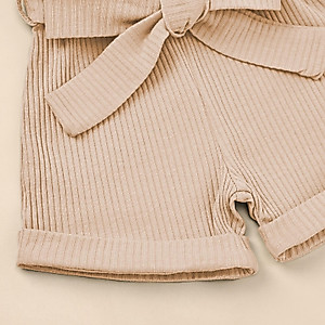 CETEPY 2T Girl Clothes Toddler Girl Summer Outfits Sleeveless Button Tie Front Girls Jumpsuit One Piece Halter Romper Apricot 2-3T/100cm