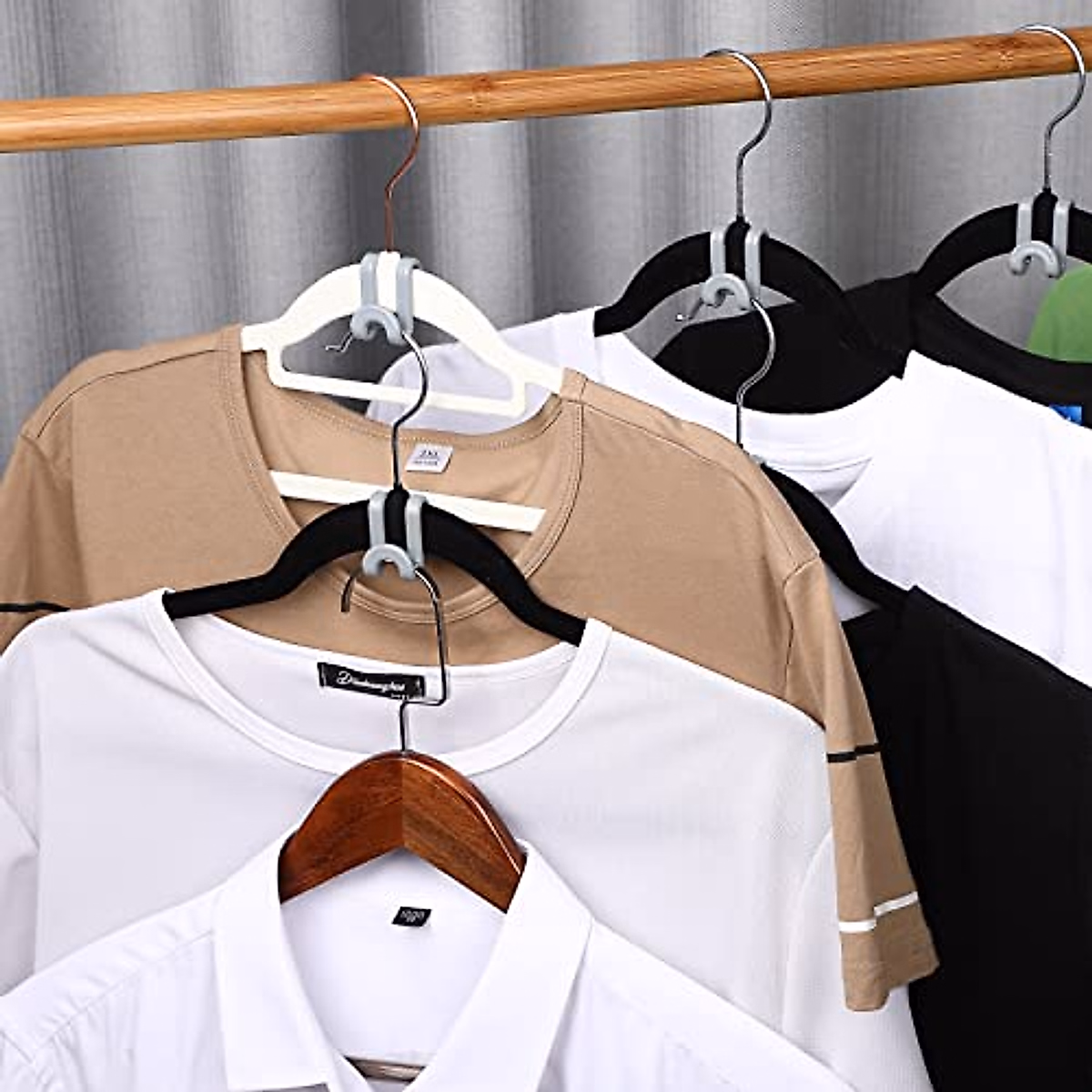 Geetery 250 Pcs Clothes Hanger Connector Hooks Space Saving Mini Clothes Hangers Cascading Hanger Hooks Plastic Connecting Buckle Hooks for Hangers Heavy Duty Extender Hooks for Closet, Grey