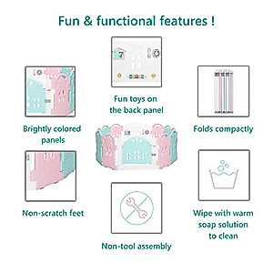 Dream On Me 12 Panel Rumi Baby Playpen in Pink and Blue, Easy to Fold and Store, Fun Game Panel, Indoor and Outdoor Playpen for Babies and Toddlers