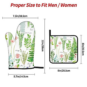 Springtime Herb Garden Heat-Resistant Oven Mitts and Pot Holders 4-Piece Set, Suitable for Kitchen Cooking, Outdoor Grilling