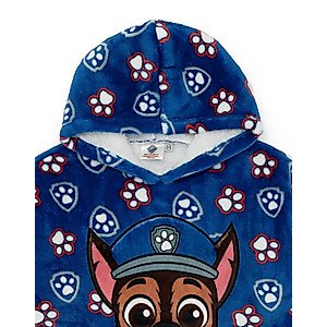 Paw Patrol Boys Wearable Hooded Blanket | Kids Blue Chase the Police Dog All Over Print Fleece Hoodie | Pullover Loungewear