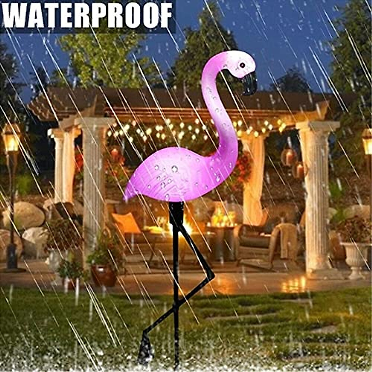 3 Pack Flamingos Garden Decor Lights, IP55 Waterproof Outdoor Solar Stake Lights, Pink Flamingo Yard Ornament Christmas Decoration , Solar Powered Decorative Lights for Patio Lawn Pathway Landscape