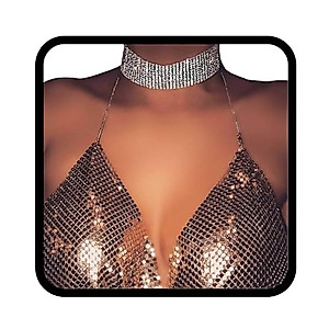 Nicute Rhinestone Necklace Jewelry Silver Crystal Wide Choker Necklace Sparkly Collar Necklaces Prom for Women