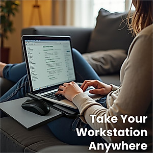 MAX SMART Portable Laptop Lap Pad, Laptop Desk with Retractable Mouse Tray, Anti-Slip Heat Shield Notebook Computer Stand Table, Working Station for Home, Office, Recliner, Business and Travel