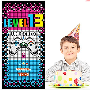 Level 13 Unlocked Happy 13th Birthday Level Up Banner Backdrop Background Photo Booth Props Video Game Game Controller Theme Decorations Decor for Door Porch Boys Girls 13th Birthday Party Supplies