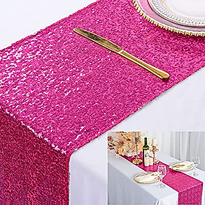 Hot Pink Table Runner Sequin Table Runner Fuchsia 12"x72" Fall Coffee Table Runner Christmas Table Overlay Rustic Banquet Table Cover Decorative Table Runner for Party Fall Dining Table Runner