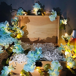 Artificial Cherry Blossoms String Lights Hanging Hydrangea Vines Plant Garland Silk Flower Fairy Light Battery Powered for Home Garden Wedding Party Decor (Blue, 2m/20 Led)