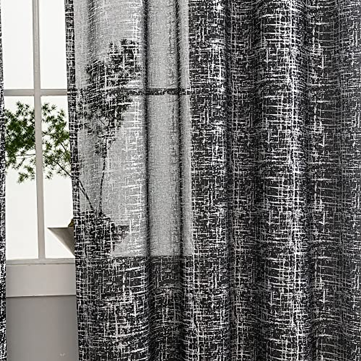 ALIGOGO Black and Silver Curtains 84 inches Long Modern Chic Sparkle Sheer Curtains Geometric Metallic Design Sheer Black Curtains for Living Room Dining Room French Door Backdrop 52 x 84 Inch