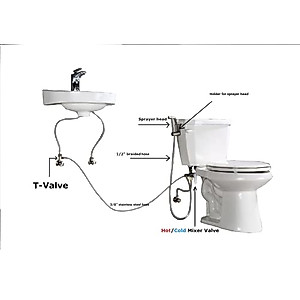 Bidet Sprayer for Toilet, Hot and Cold-water Handheld Sprayer kit. Heated Bidet Sprayer, Warm Water mixer valve, T valve, Hot Cold Mixer Valve, Toilet sprayer, diaper sprayer, Bidet hot and cold