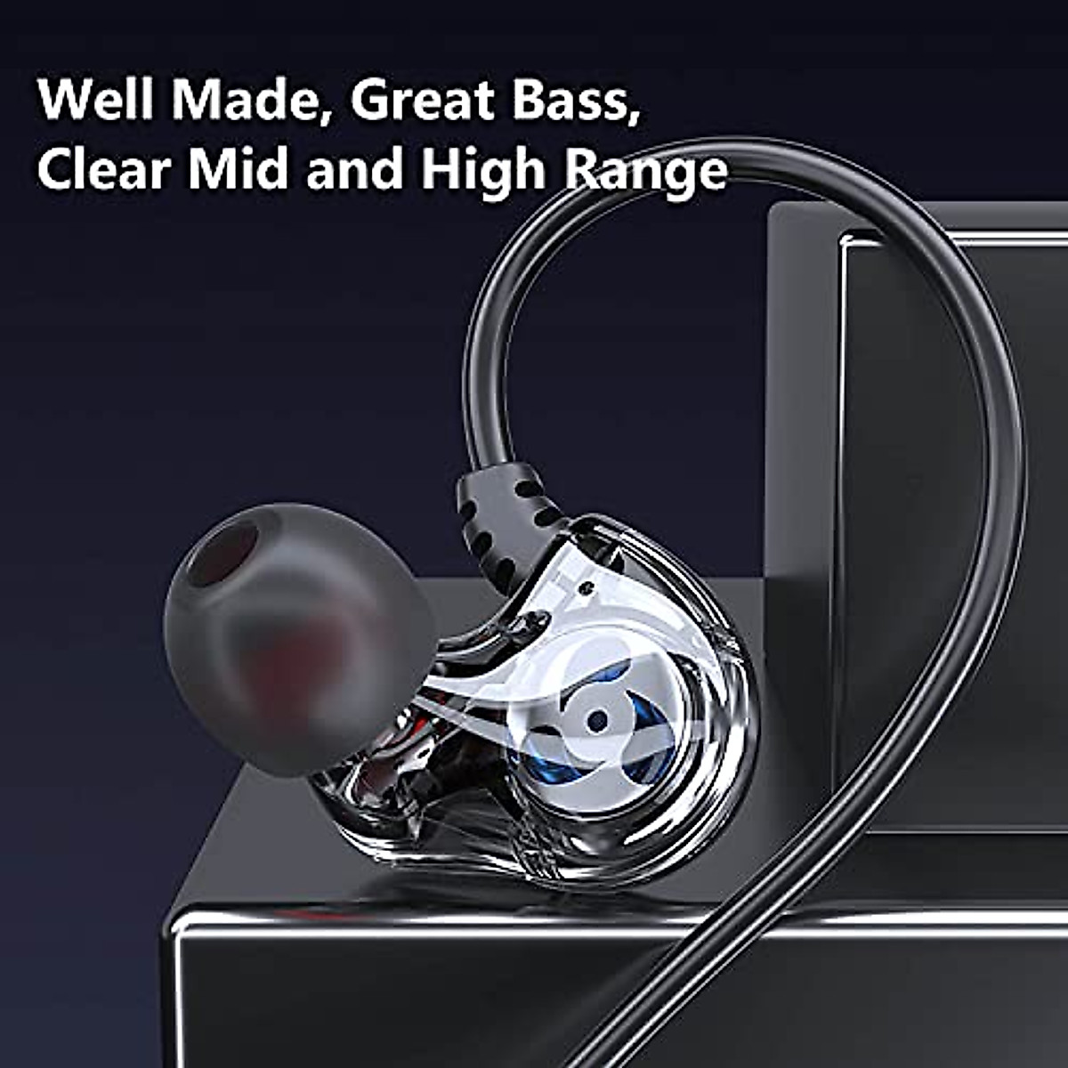 Holiper Dual Driver Wired Headphones with Mic, HD Sound Bass Boosted Ear Buds, Anti-Tangle Braided Cord