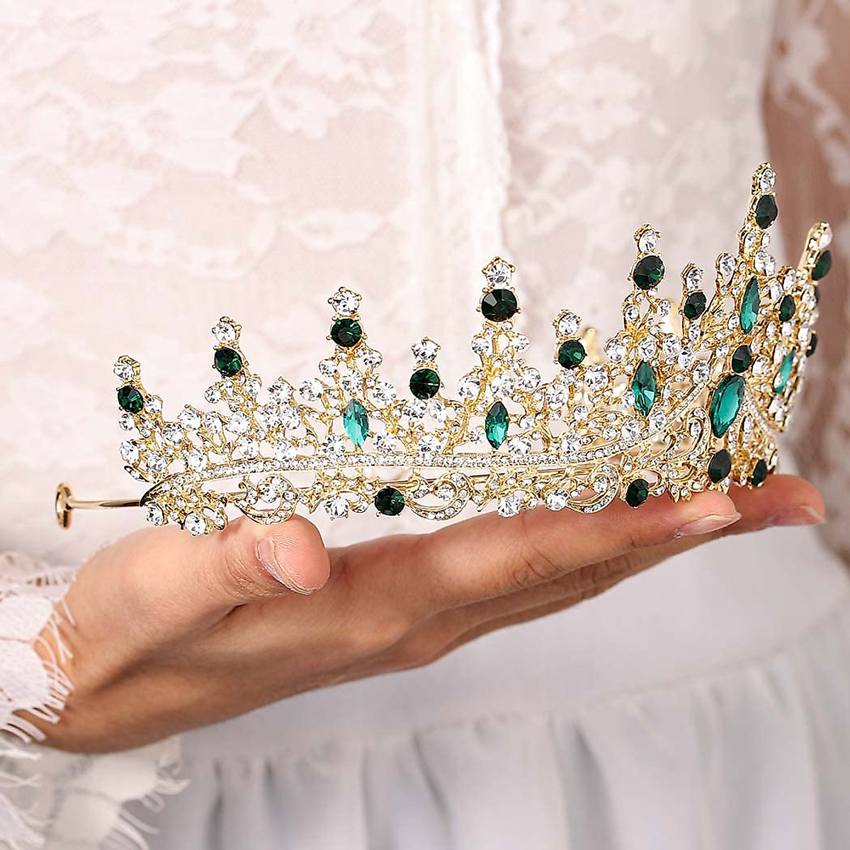 Yovic Baroque Wedding Crowns Gold Rhinestone Bridal Crown and Tiara Crystal Bride Crown Prom Costume Party Hair Accessorise for Women and Girls(F)