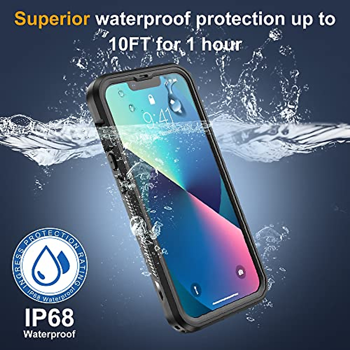 SPIDERCASE [Real 360 Designed for iPhone 13 Case Waterproof, Built-in 9H Tempered Glass Screen Protector [Dustproof] [12FT Military Dropproof][Full-Body Shockproof][IP68 Underwater] Case-Black