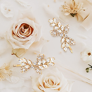 Waydress 4 Pcs Rhinestone Bridal Hair Clip Leaf Wedding Hairpin Bride Crystal Hair Barrette Accessories for Women(Gold, Rhinestone Style)