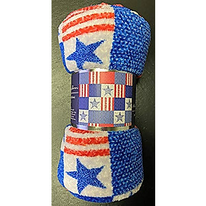 Décor&More July 4th USA American Pride Collection Microplush Throw Blanket (50" x 60") - Patriotic Patchwork Blue, White and Red Throw