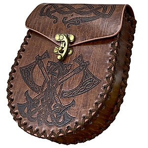 HiiFeuer Nordic Embossed Belt Bag, Retro Medieval Faux Leather Side Pack, Vintage Portable Belt Pouch For LARP Ren Faire (Axe)