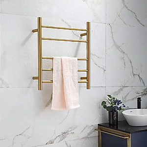 Towel Warmer Drying Rack, Electric Brushed Gold Heated Towel Rail Radiator for Bathroom, Wall Mounted Heated Towel Rack with On/Off Switch, 304 Stainless Steel, 600X520x125mm,Hardwired