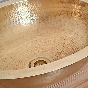 Handmade Vanity Bathroom Brass Sink, Unlacquered Drop in Brass Bathroom Sink, Hand Hammered Undermount Vanity Vessel sink Bowl, Antique Round Copper Sink with 2 Gifts (16" x 13" = 40cm x 33cm)
