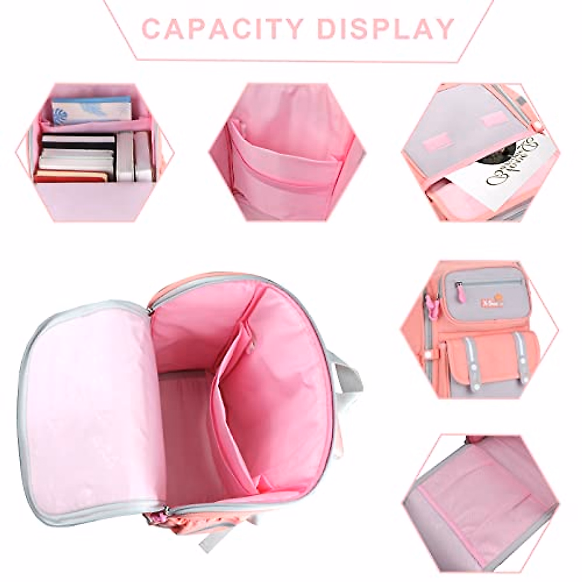 Fsoezso School Backpacks 16 * 12 * 5 in for girl, Cute Book Bag with Compartments for Teen girl Kid Students Elementary Middle School, Kids' School Bag, pink