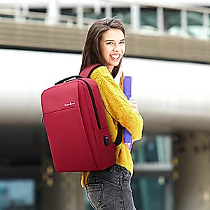 Victoriatourist Laptop Backpack for Women, Backpack College Bookbag with USB Charging Port, Water Resistant Daypack Cute Book Bag for Ladies Fit 15.6 Inch Computer（Red）