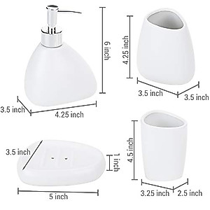 MyGift 4 Piece White Ceramic Bathroom Accessories Set Includes Soap Pump Dispenser & Dish, Tumbler, Toothbrush Holder