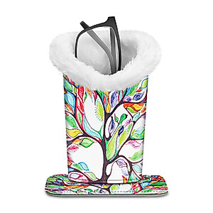 Fintie Plush Lined Eyeglasses Holder with Magnetic Base- Premium Vegan Leather Glasses Stand Case, Love Tree